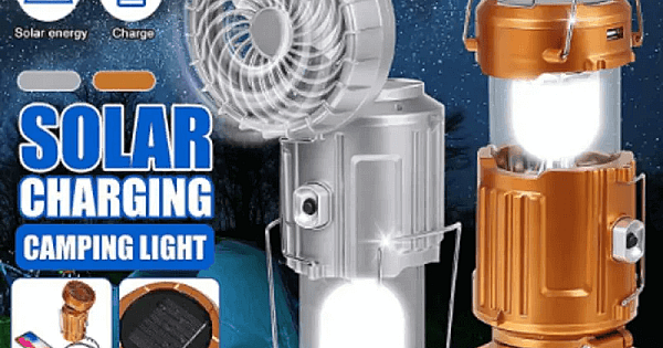 Rechargeable Solar Lamp Fan Power-Bank Multi-Function Device